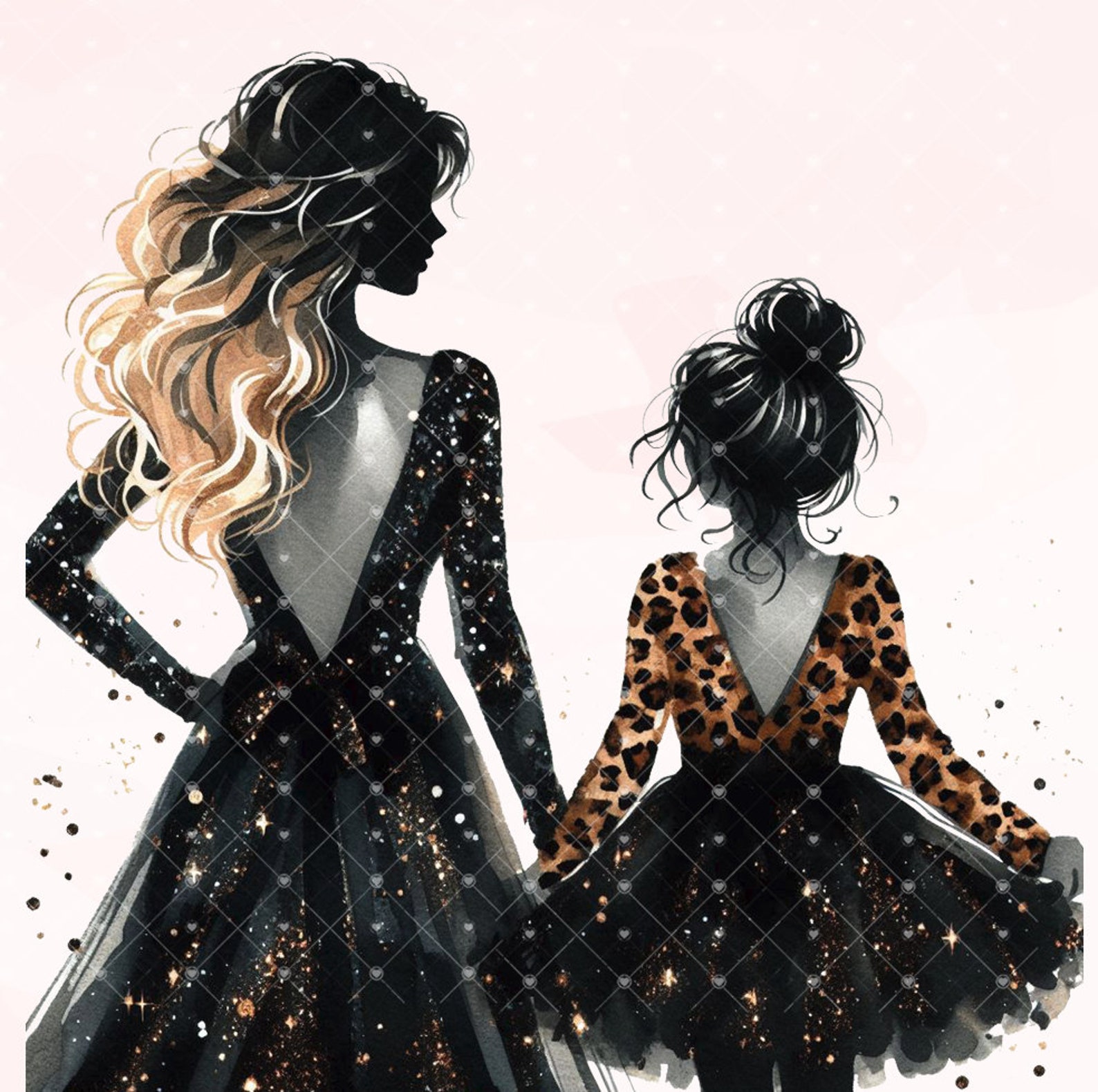 Mother and Daughter Clipart Set - Mother's Day Clipart - Black and ...