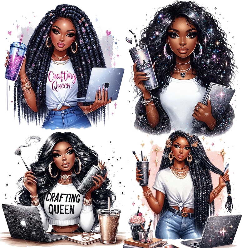 Crafting Clipart, Craft Girl Clipart, Black Crafting Girl Clipart ...