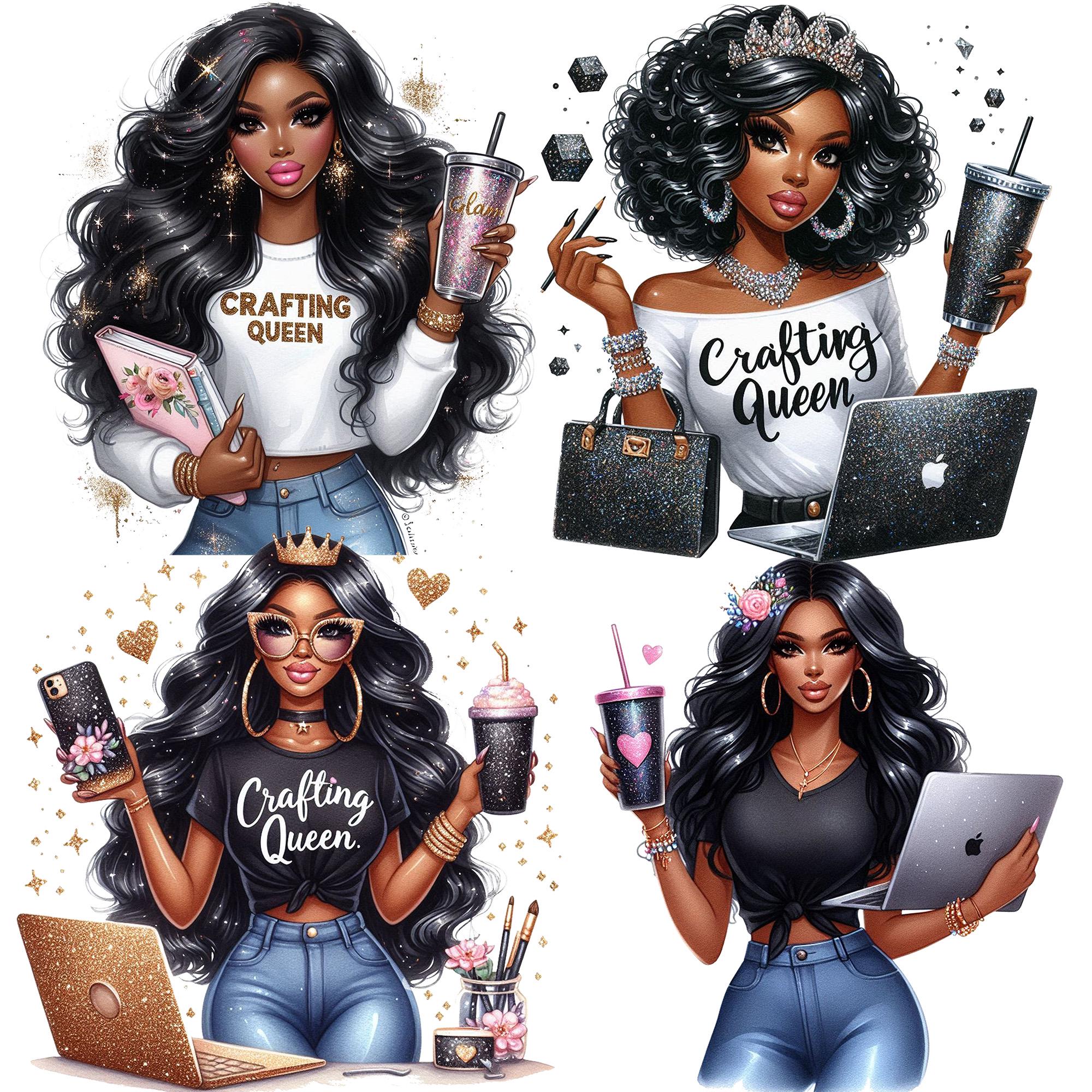 Crafting Clipart, Craft Girl Clipart, Black Crafting Girl Clipart ...