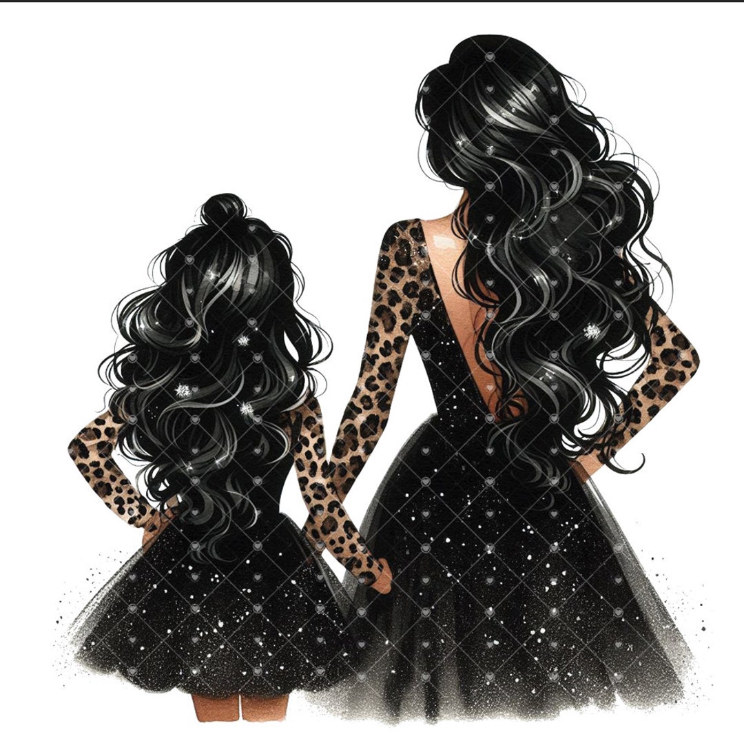 Mother and Daughter Clipart Set - Mother's Day Clipart - Black and ...