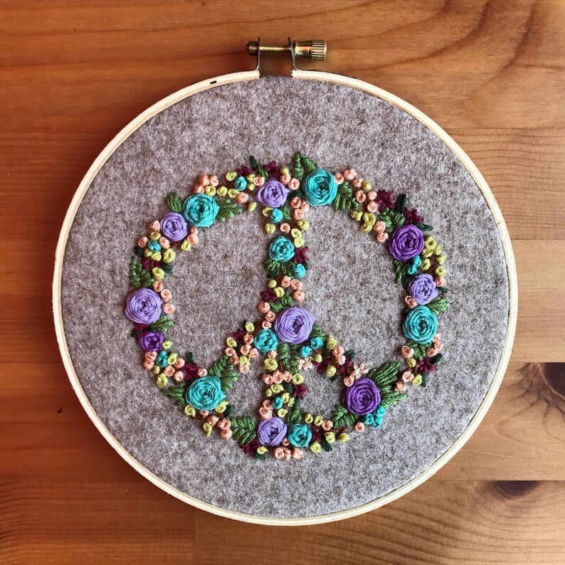 Floral Bohemian PEACE SIGN Embroidery Pattern/digital PDF - Etsy