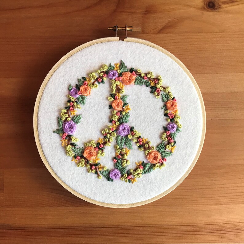 Floral Bohemian PEACE SIGN Embroidery Pattern/digital PDF - Etsy