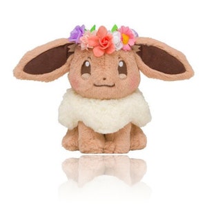 Cute Kawaii Easter Eevee With Flower Crown Fluffy Plush Anime Stuffed ...