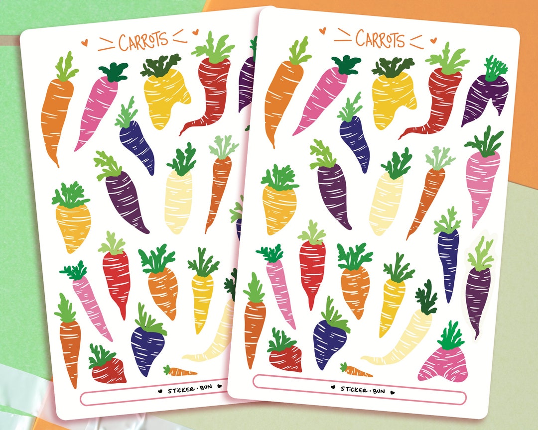Cute Fun Flat Multicolored Carrots Sticker Sheet | Journal Stickers ...