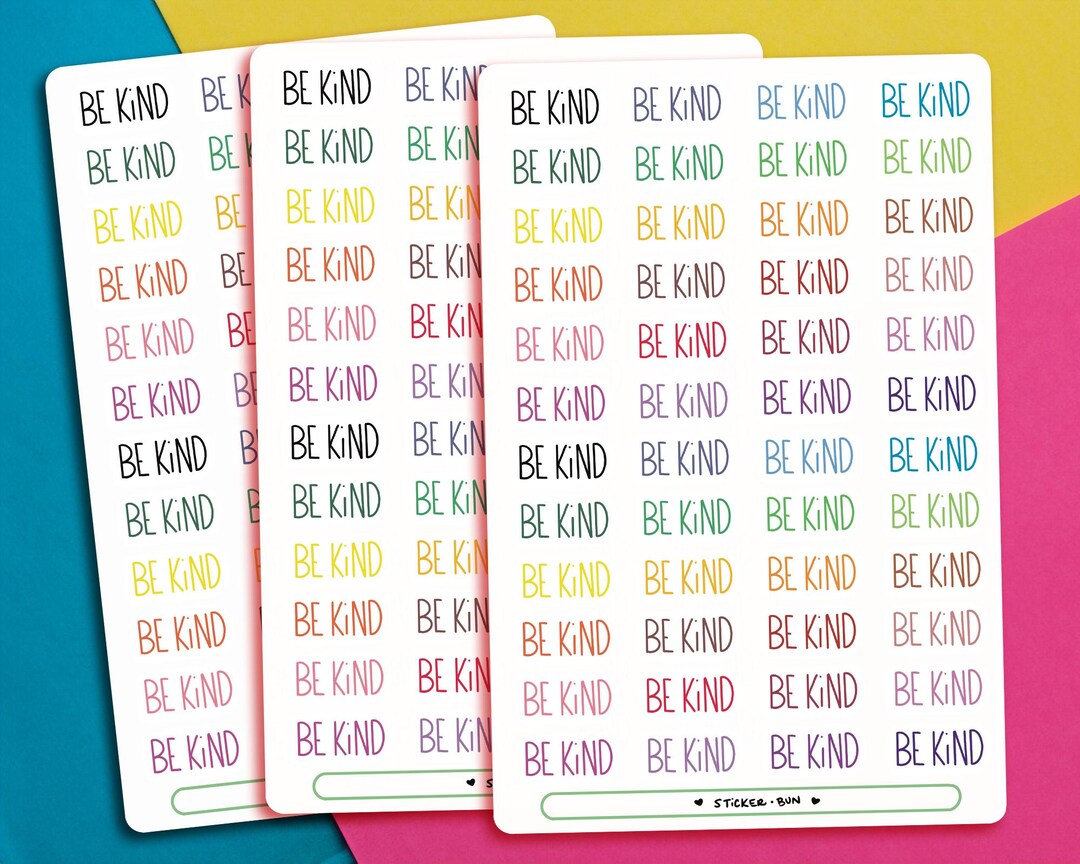 Be Kind Colorful Sticker Sheet | Journal Stickers | Planner Stickers ...