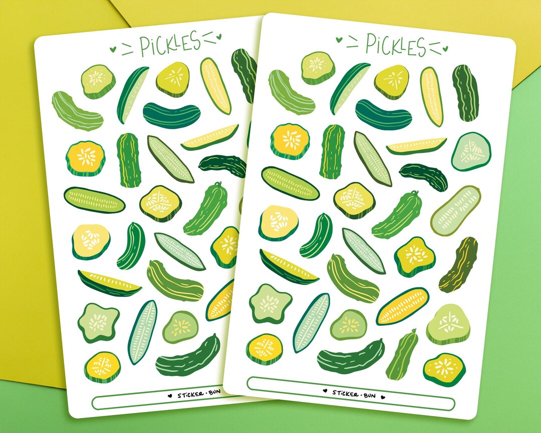 Cute Fun Flat Pickles Sticker Sheet | Journal Stickers | Planner ...