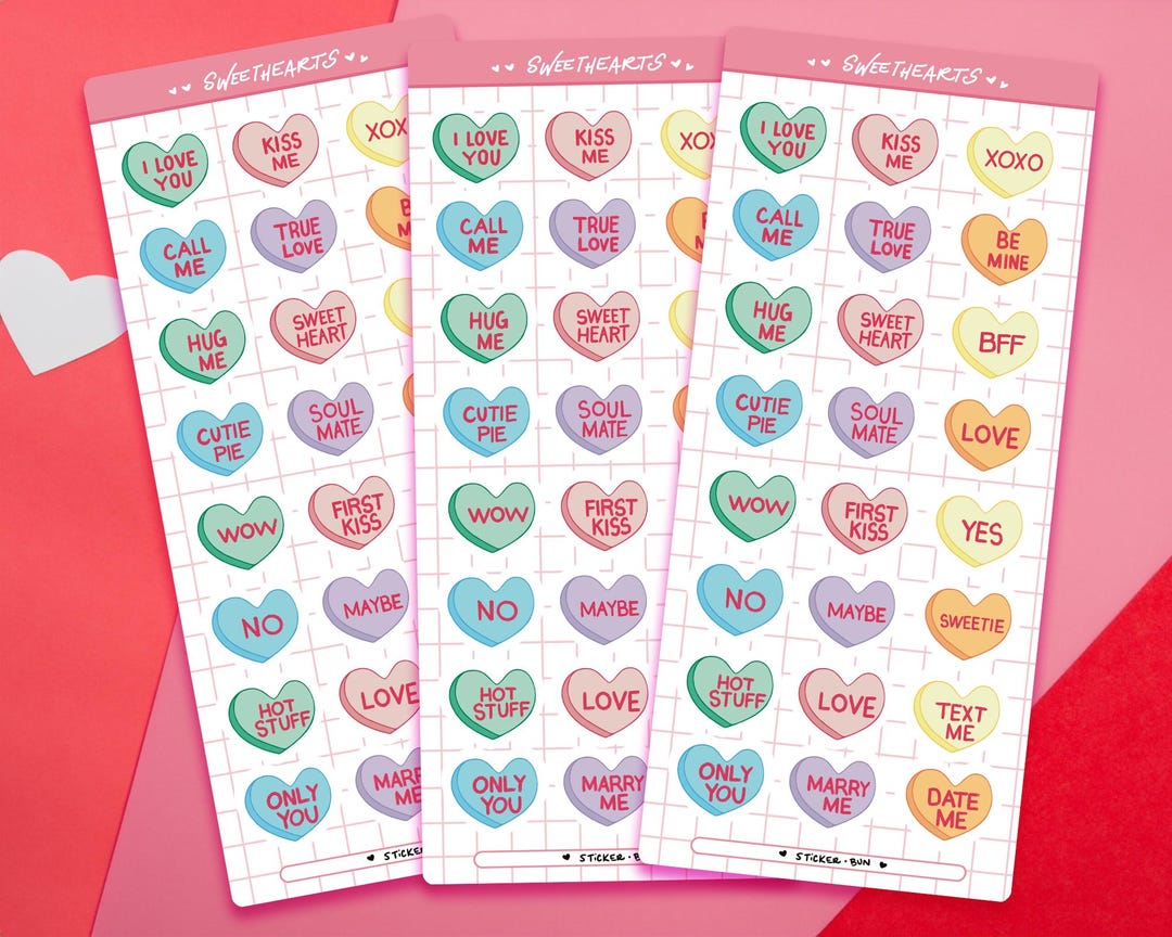 Conversation Hearts Sticker Sheet | Journal Stickers | Planner Stickers ...