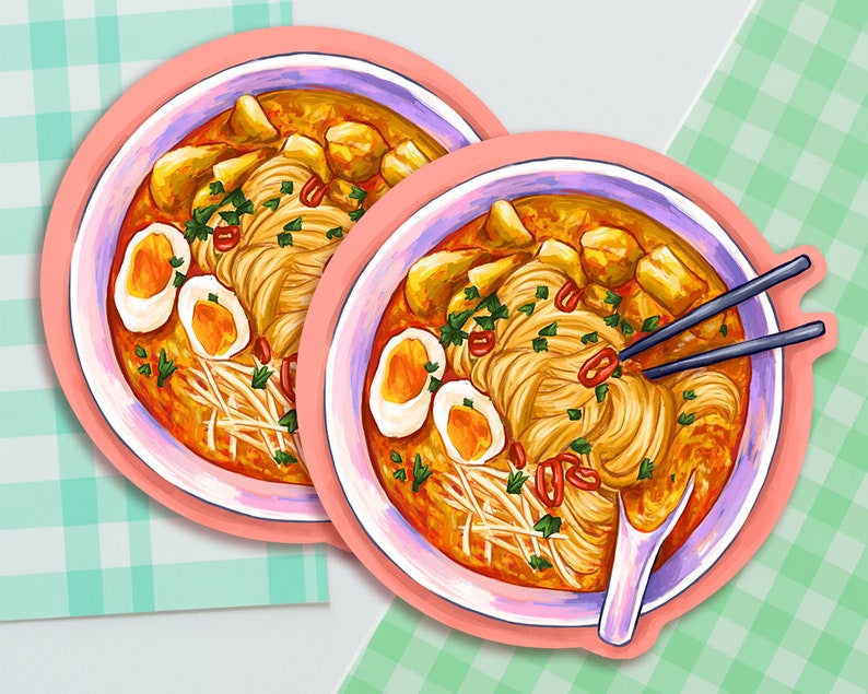 Curry Laksa Noodle Soup Die Cut Sticker | 3 Inch Stickers | Malaysian ...