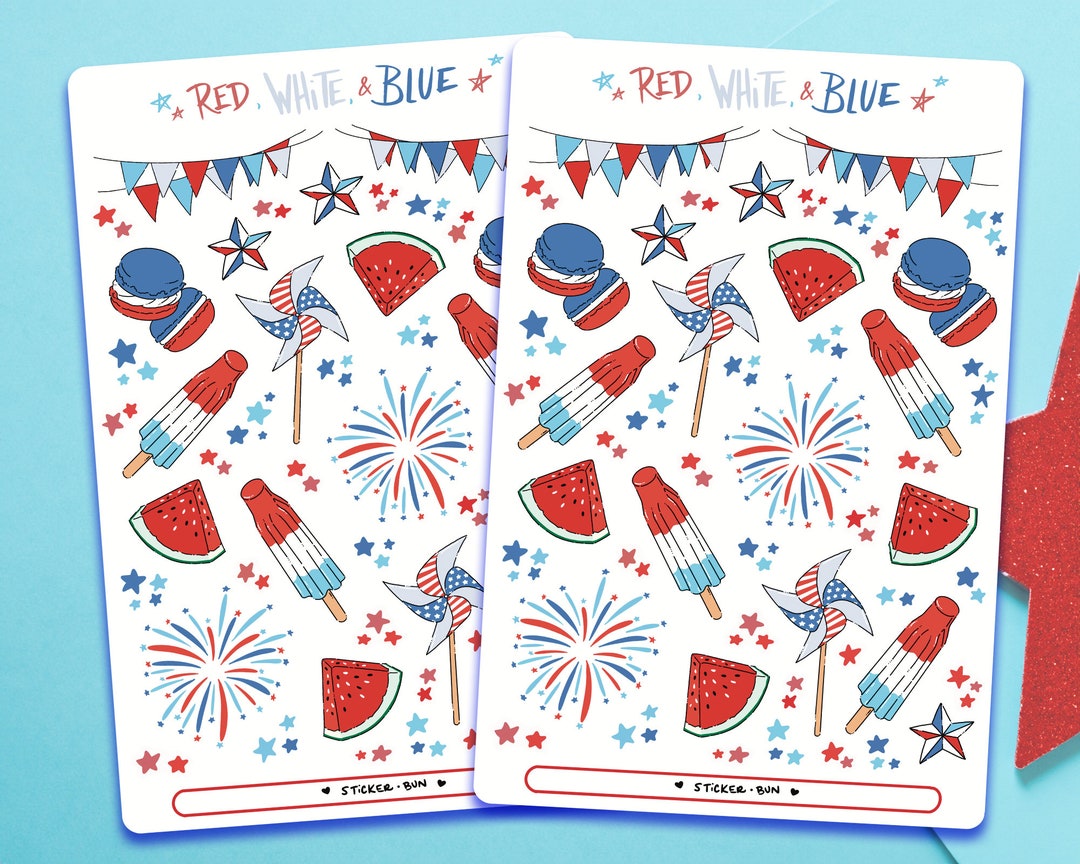 Cute Red, White, and Blue Sticker Sheet | Journal Stickers | Planner ...