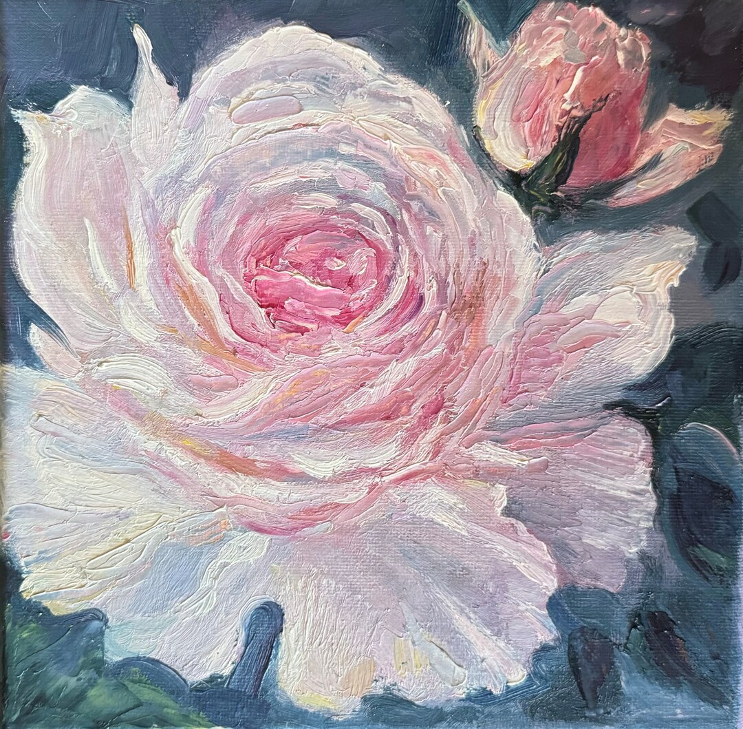 Flower Pink Rose Painting Oil Canvas Original Wall Art Floral Wall ...