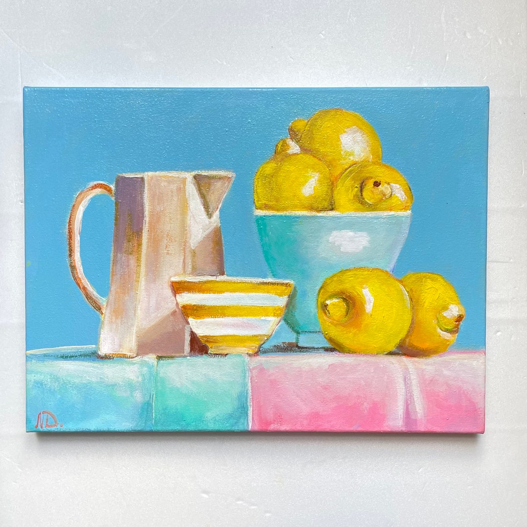 Lemons in a Bowl Painting Still Life Original Art Dinning Room Decor ...