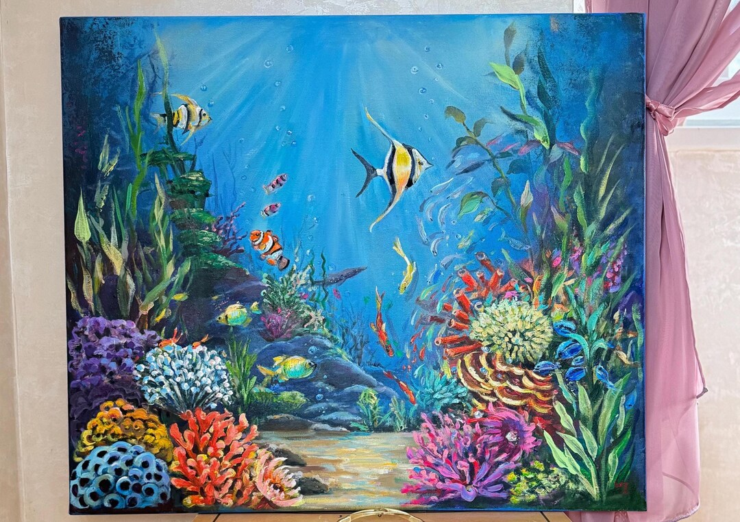 Underwater Coral Reef Tropical Fishes in the Sea Painting Original Wall ...