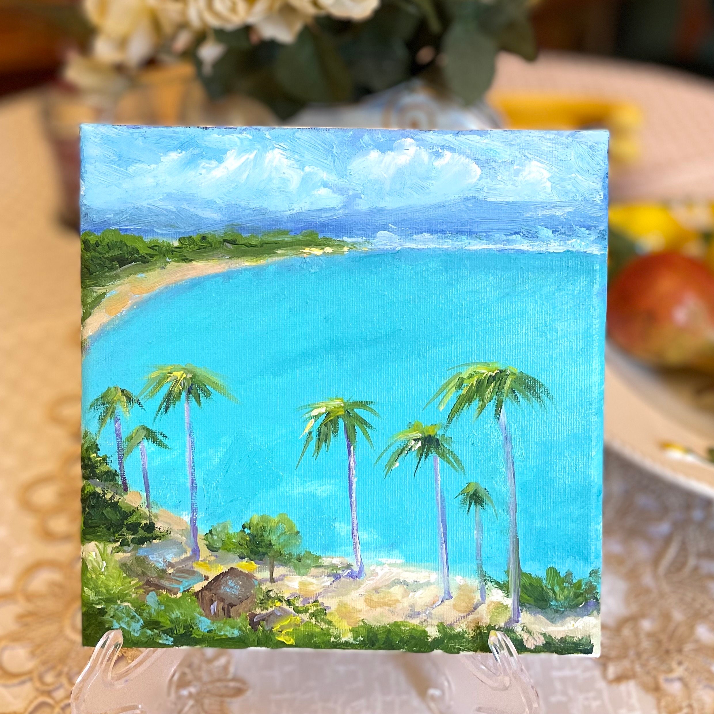Coastal Seascape Painting Original Art Palm Tree Ocean Hawaii Beach ...