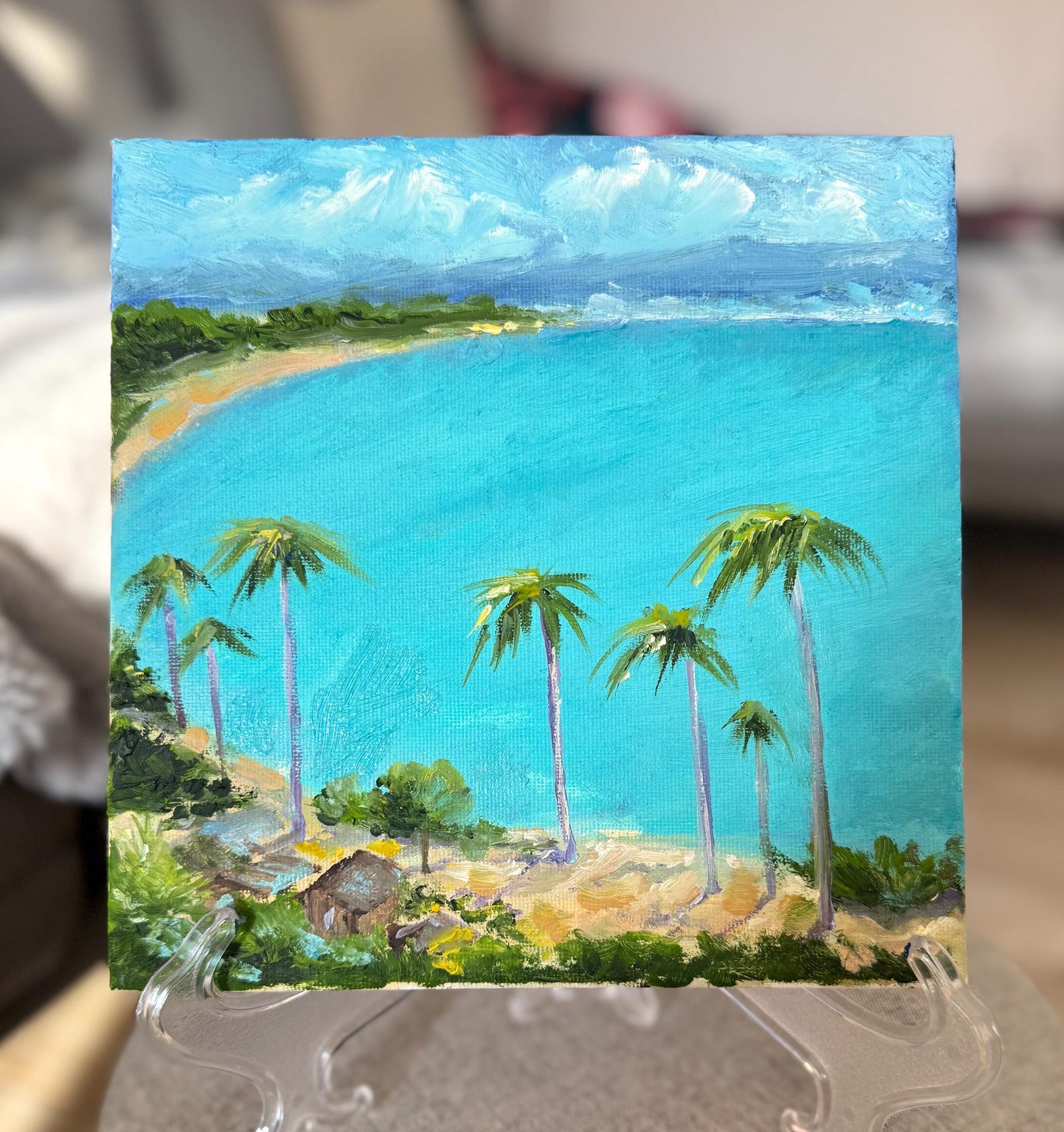 Coastal Seascape Painting Original Art Palm Tree Ocean Hawaii Beach ...