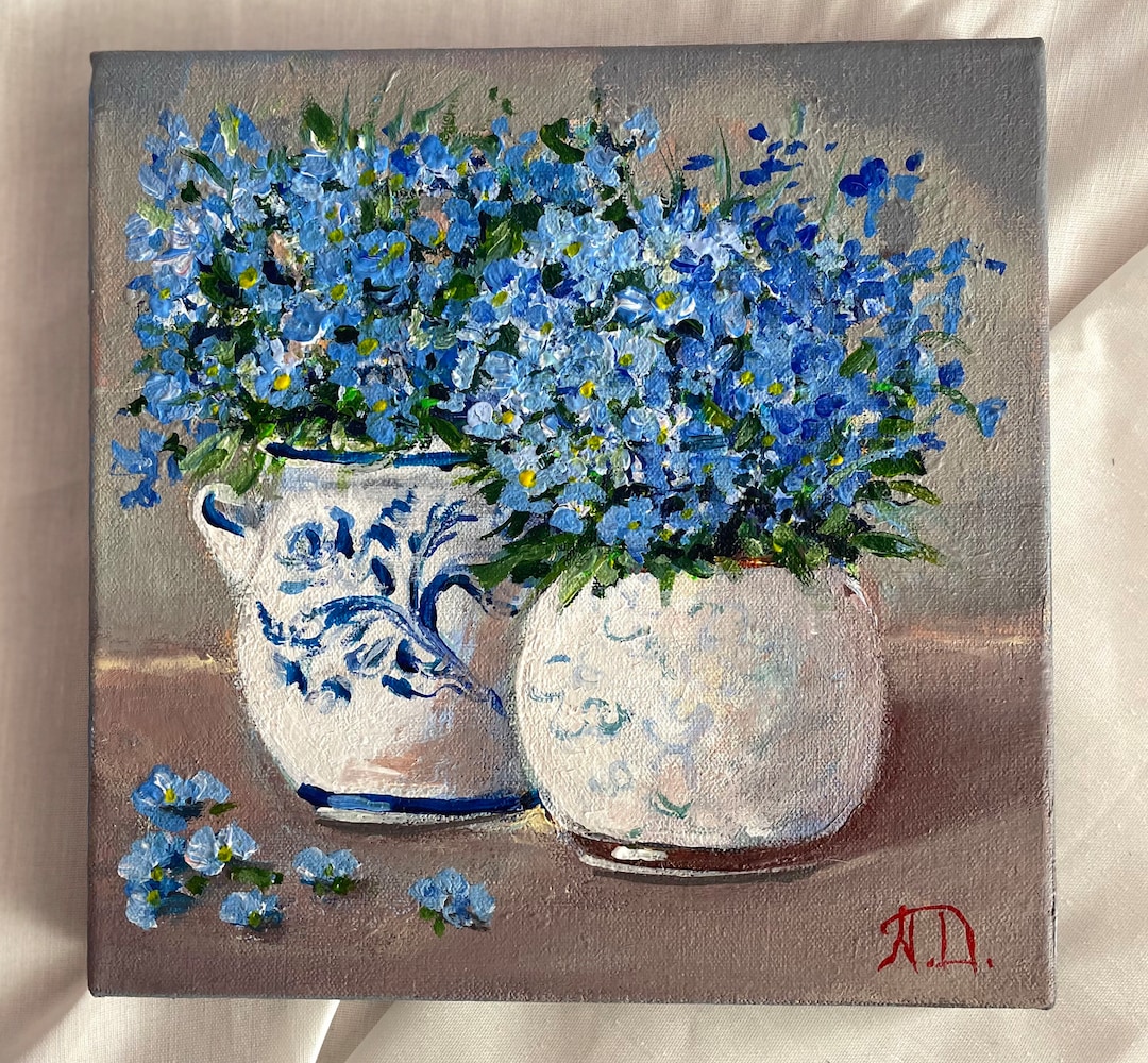 Forget me Nots Flowers Painting Original Art Floral Still Life Garden ...