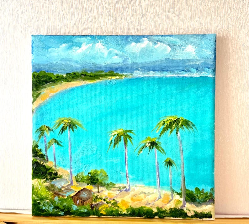 Coastal Seascape Painting Original Art Palm Tree Ocean Hawaii Beach ...