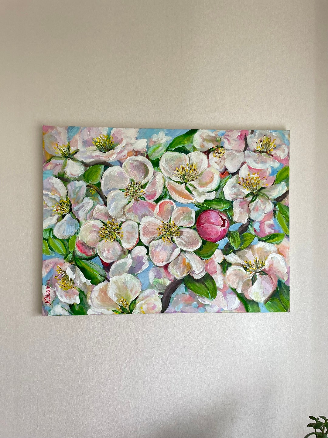 Hand Painted Apple Tree Flowers Bloom Painting Original Art Acrylic ...