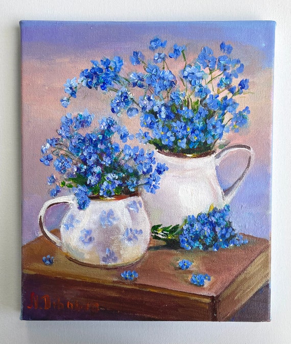 Forget me Nots Flowers Painting Original Art Floral Still - Etsy