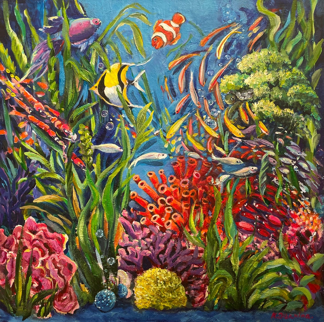 Underwater Coral Reef Tropical Fishes in the Sea Painting Original Wall ...