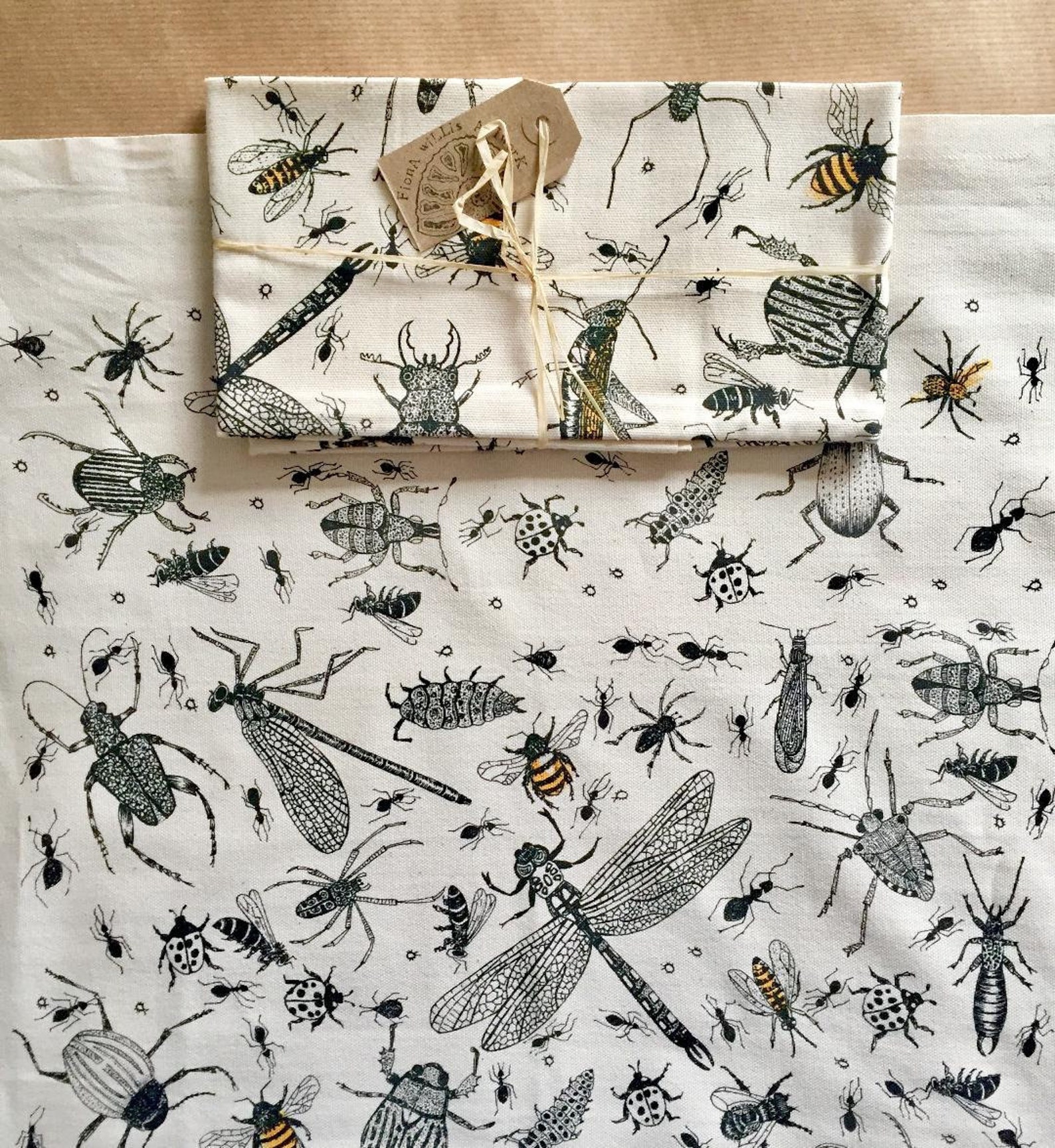 Insect Tea-towel Unbleached Cotton Illustrated by Fiona Willis With ...