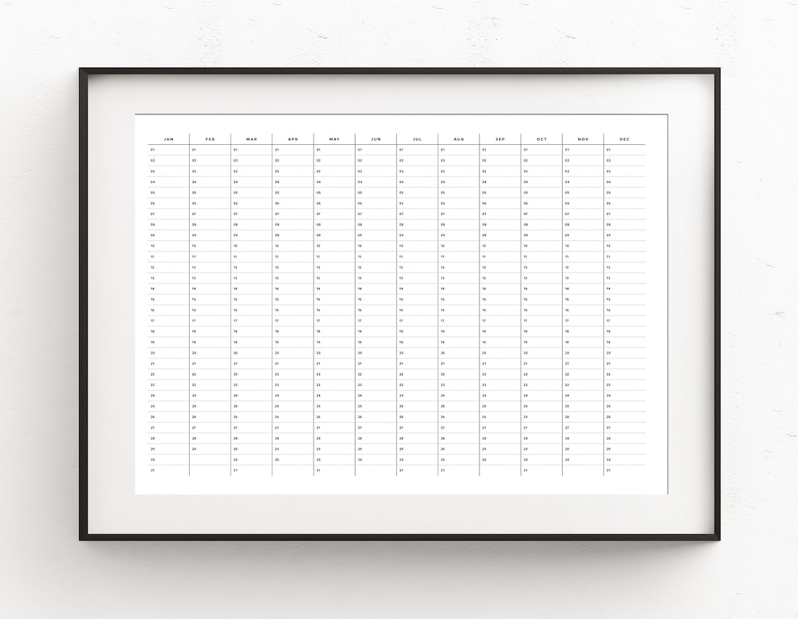 Blank Year Calendar Printable, Year Planner, Wall Calendar, Block ...