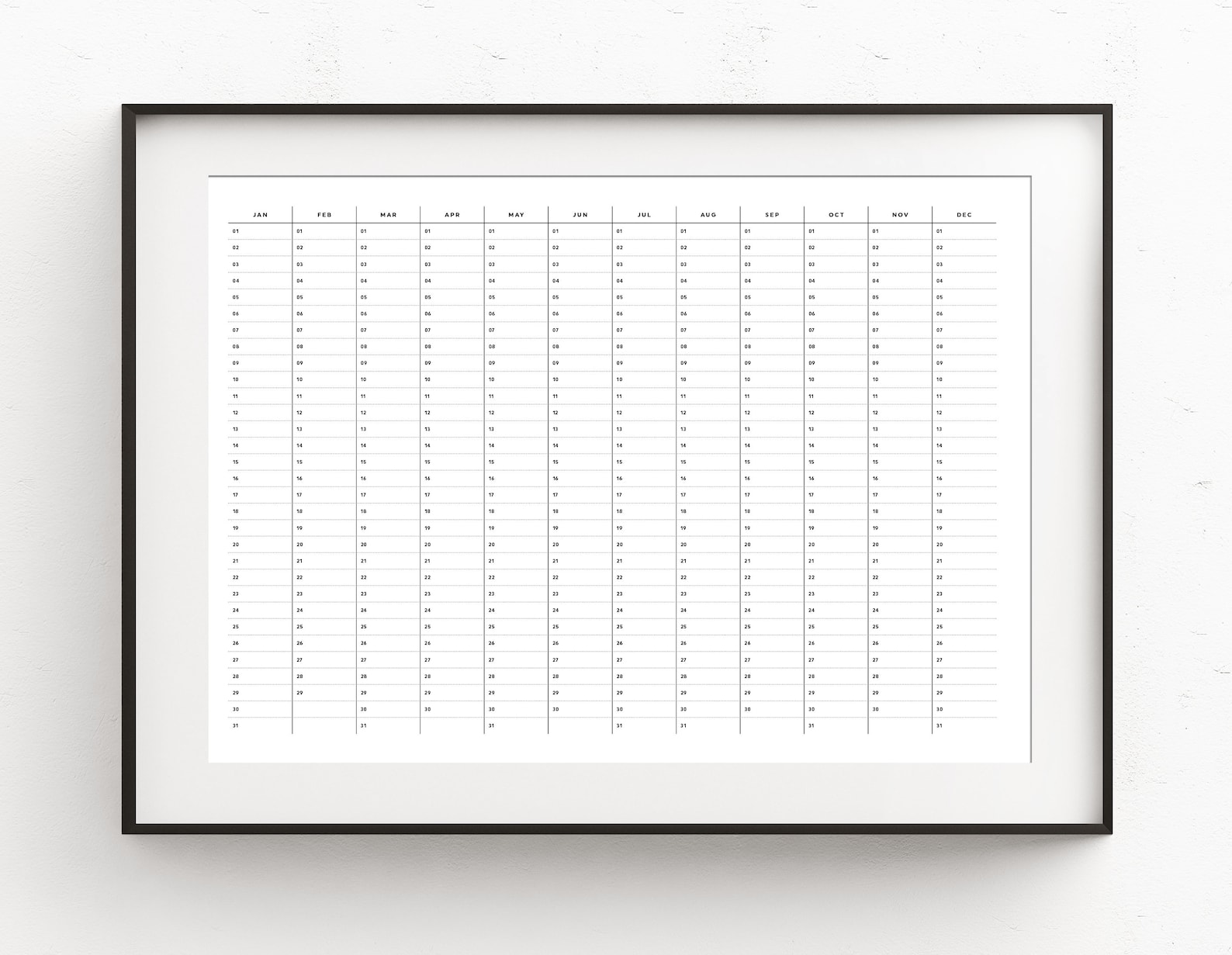 Blank Year Calendar Printable, Year Planner, Wall Calendar, Block ...