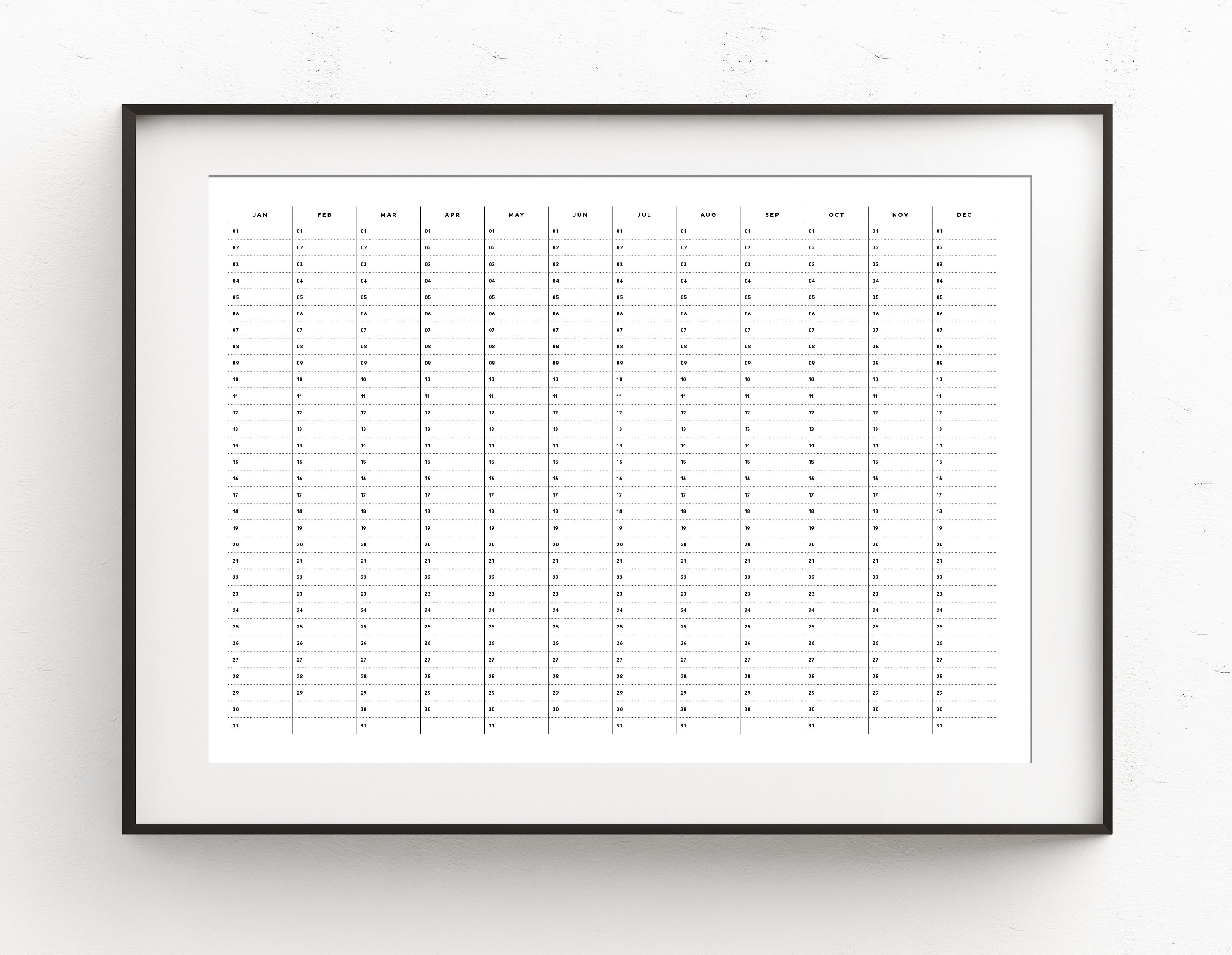 Blank Year Calendar Printable, Year Planner, Wall Calendar, Block ...