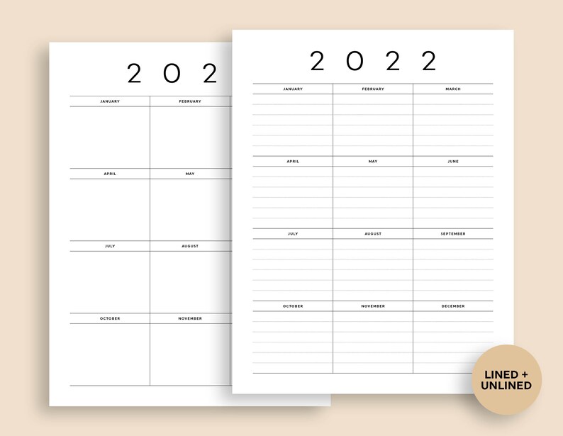 Yearly Planner Printable 2022 Year at a Glance Planner Desk - Etsy