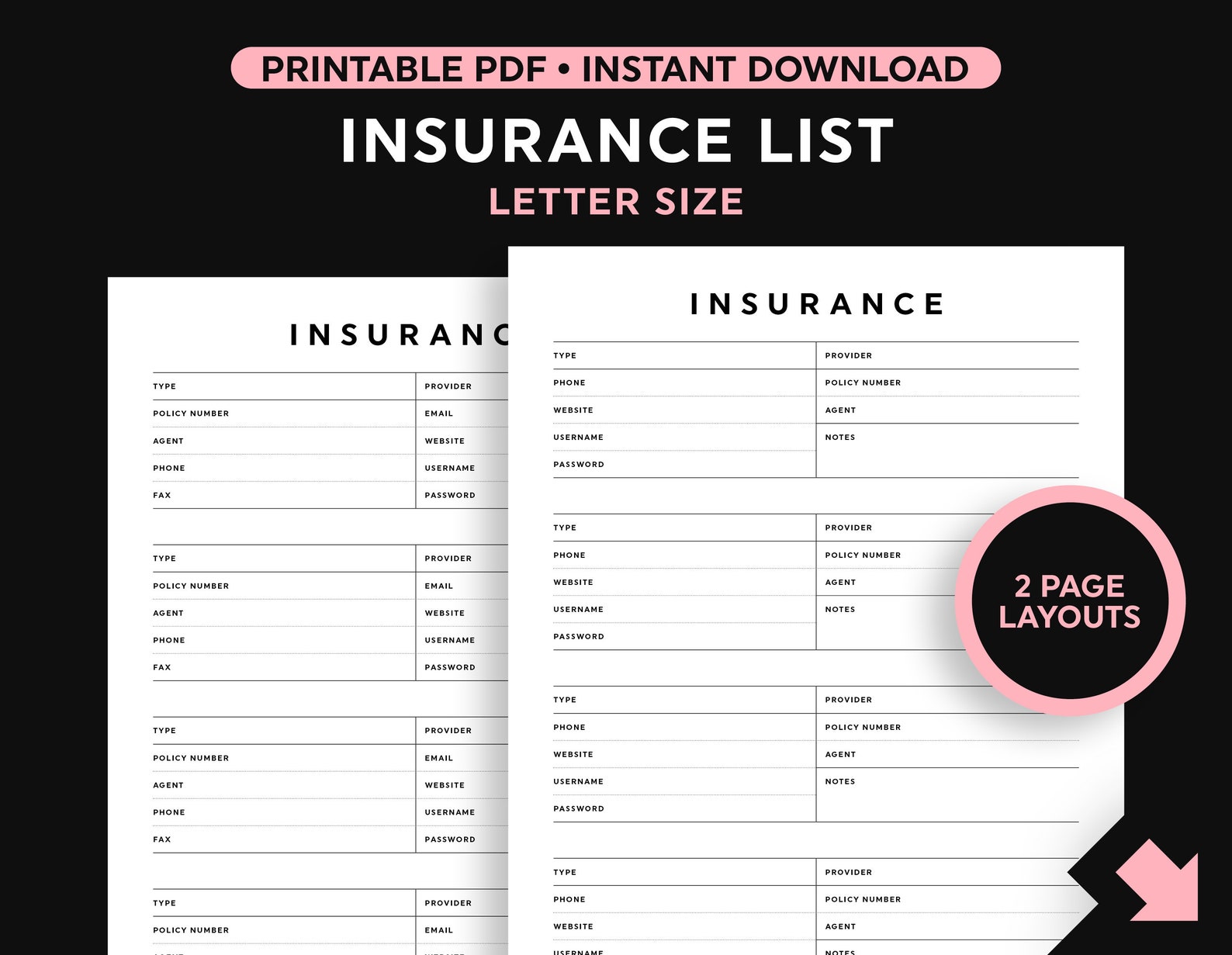 Insurance Printable, Insurance Contact List, Insurance Info Printable ...