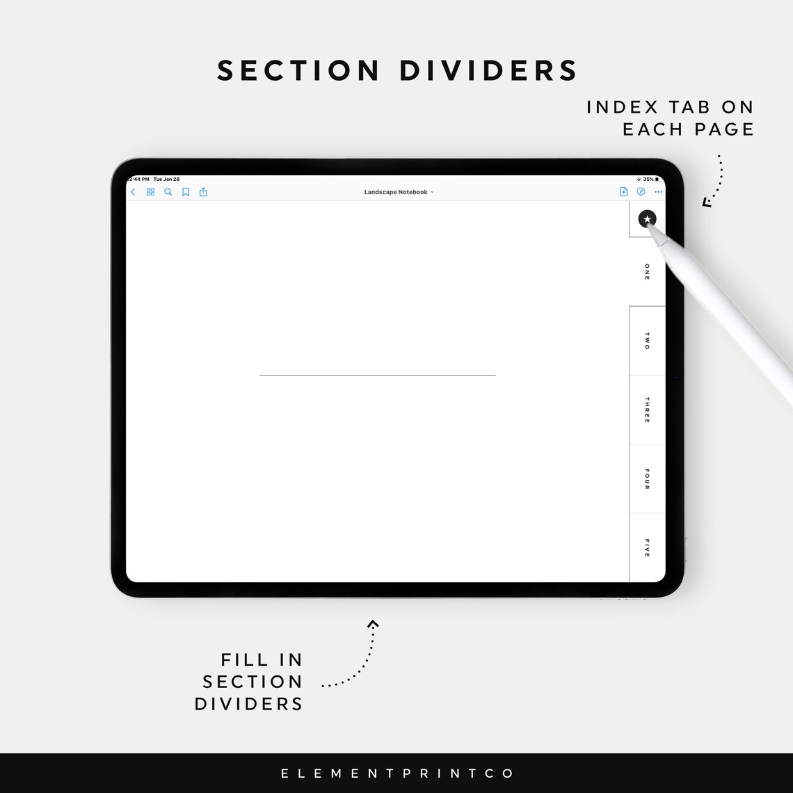 Landscape Digital Notebook With Tabs Black Minimal 5 Subject - Etsy