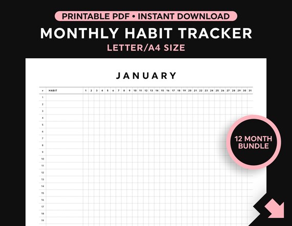 Monthly Habit Tracker Template Printable Letter/a4 Size | Etsy