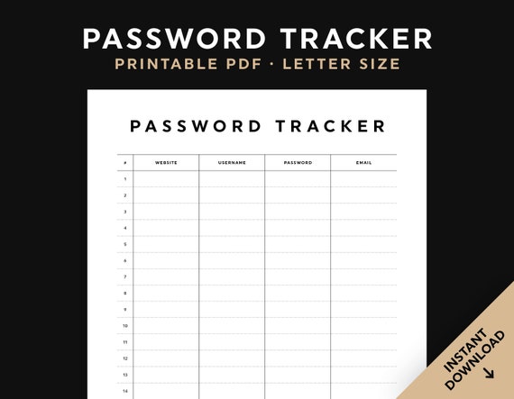 Password Tracker Printable Letter Size PDF Instant Download | Etsy