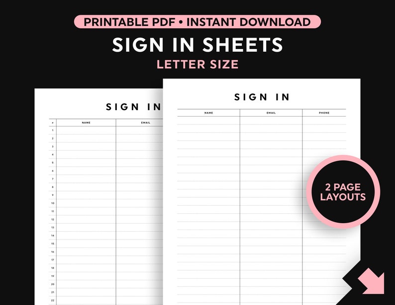 Sign in Printable, Sign in Sheets Printable, Sign in Template, Letter ...