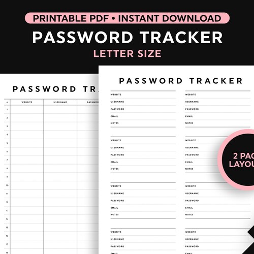 Password Tracker Printable Letter Size PDF Instant Download | Etsy