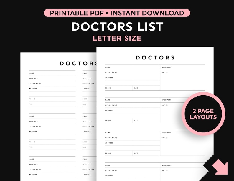 Doctor Printable, Doctors Contact List, Doctor Info Printable, Medical ...