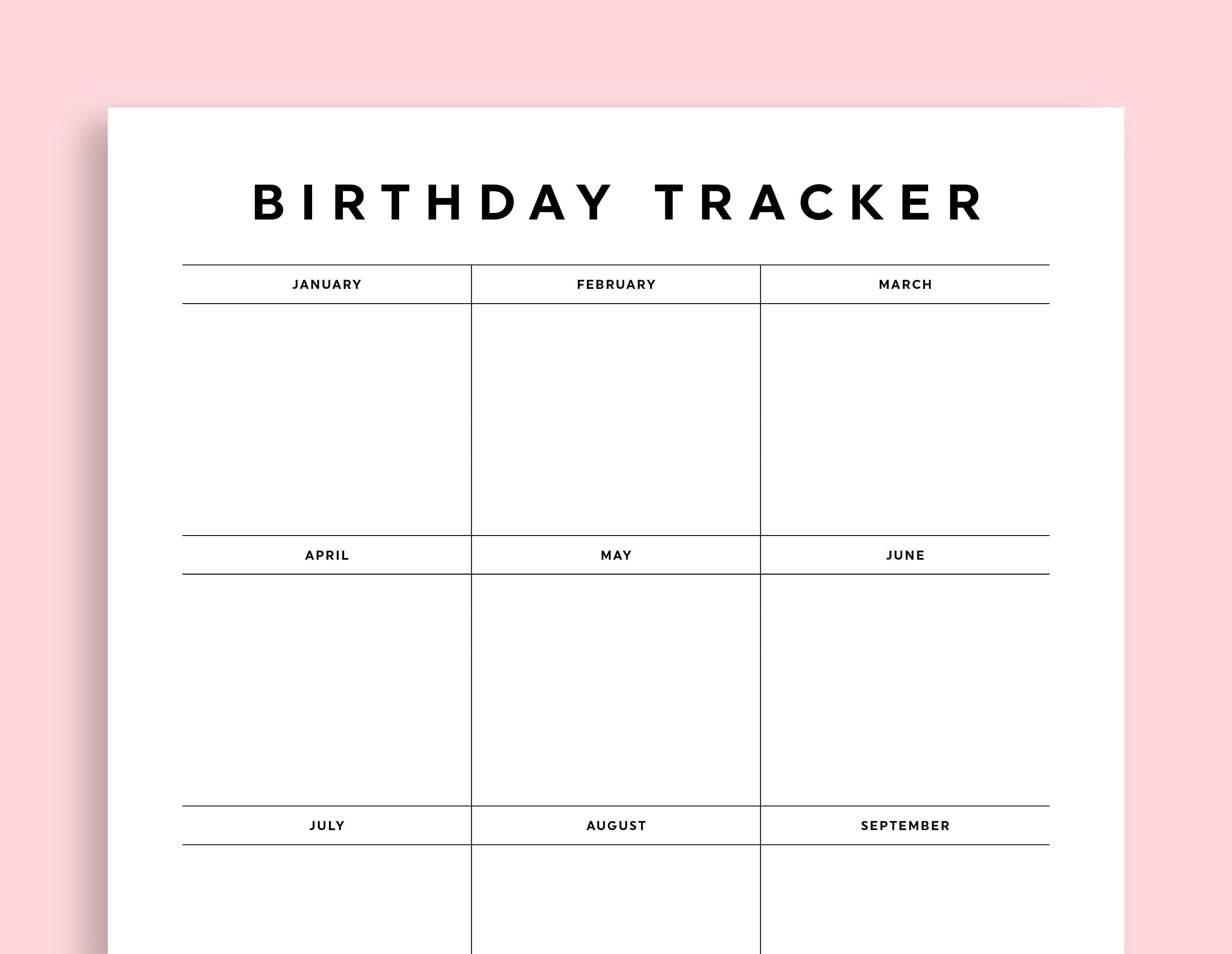 Birthday Tracker Printable, Yearly Birthday Printable, Birthday Tracker ...