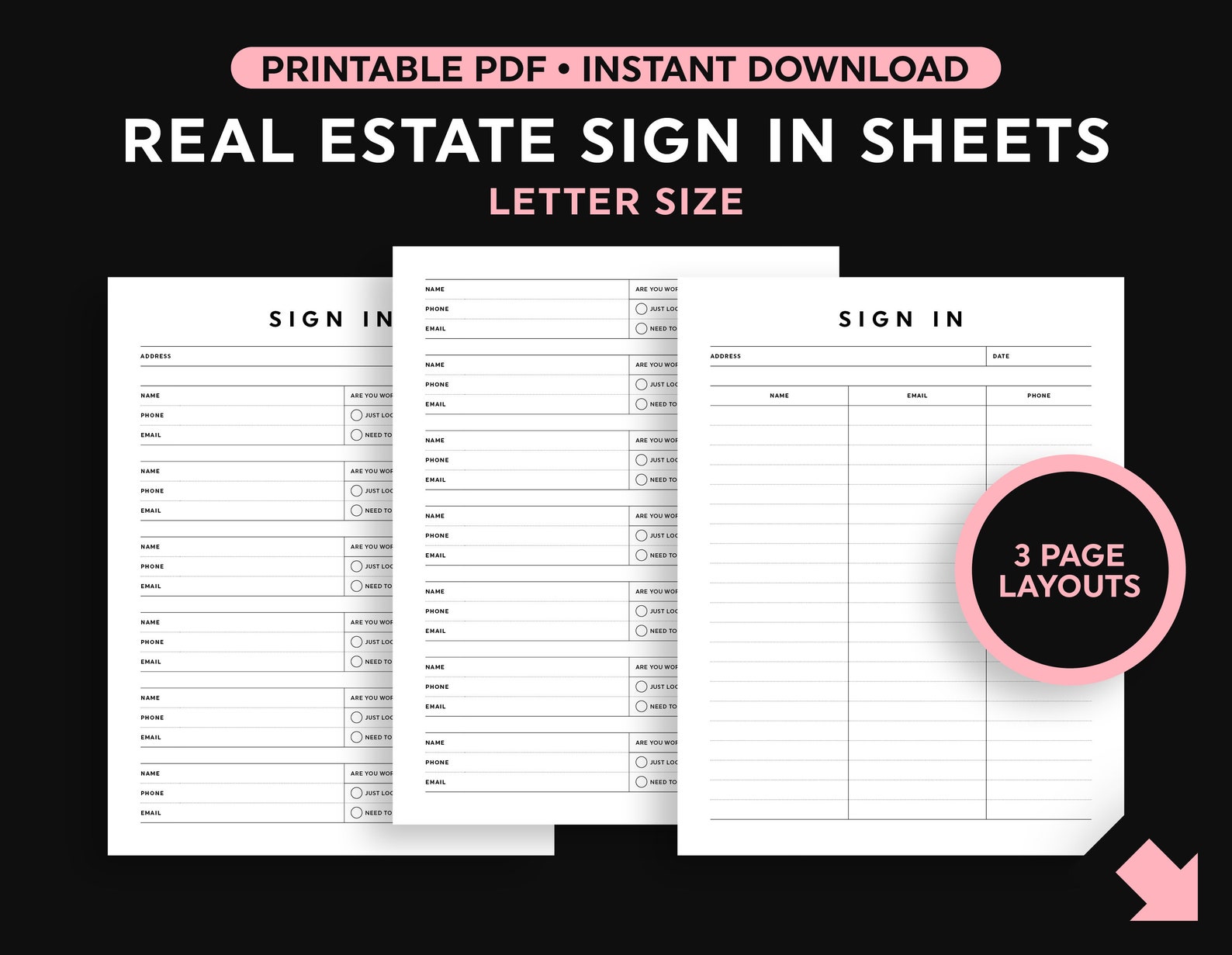 Real Estate Sign in Printable, Open House Sign in Sheet, Sign in Sheets ...