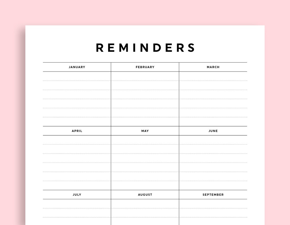 Reminders Printable, 2023 Reminders Printable, Yearly Reminders ...