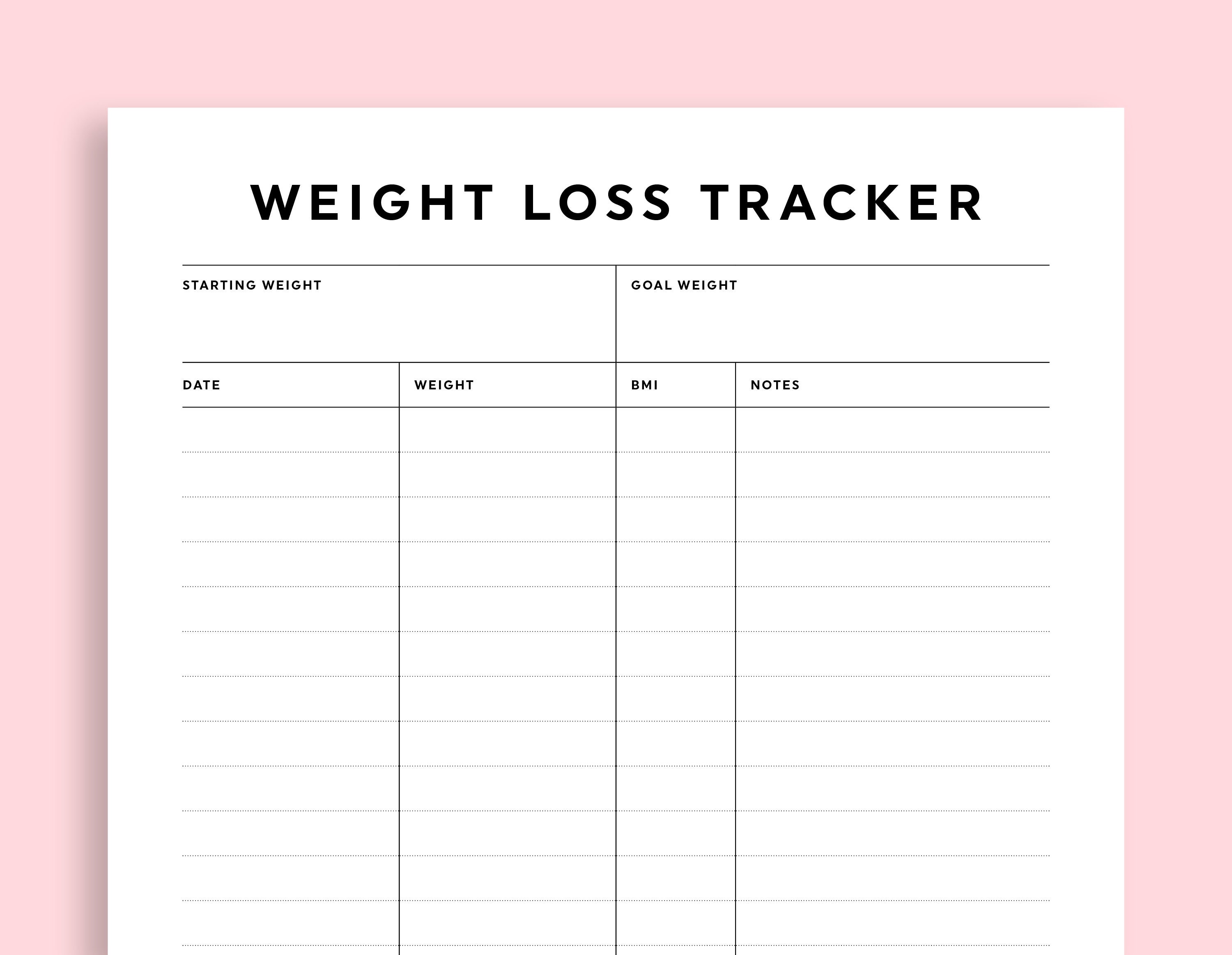 Weight Loss Tracker Printable, Weight Loss Printable Bundle ...