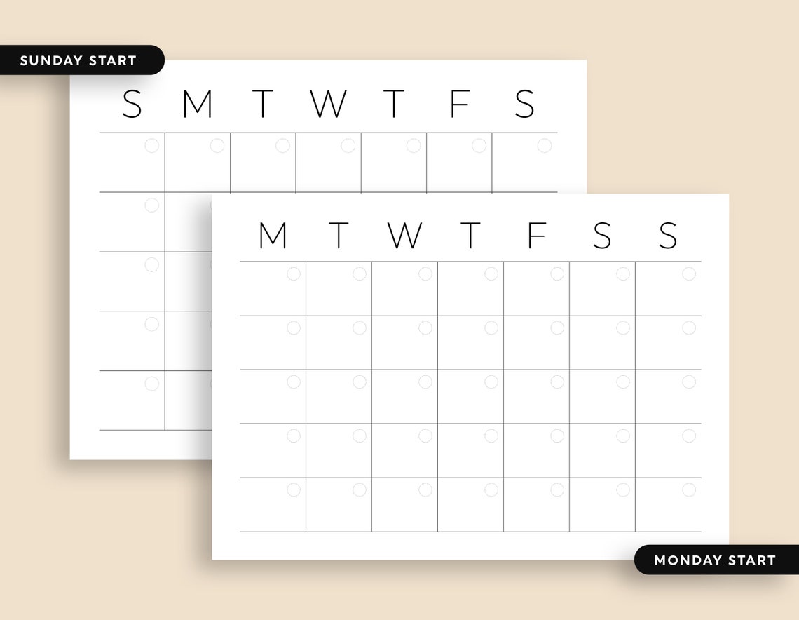 Blank Calendar Printable, Monthly Calendar Template, Wall Calendar ...