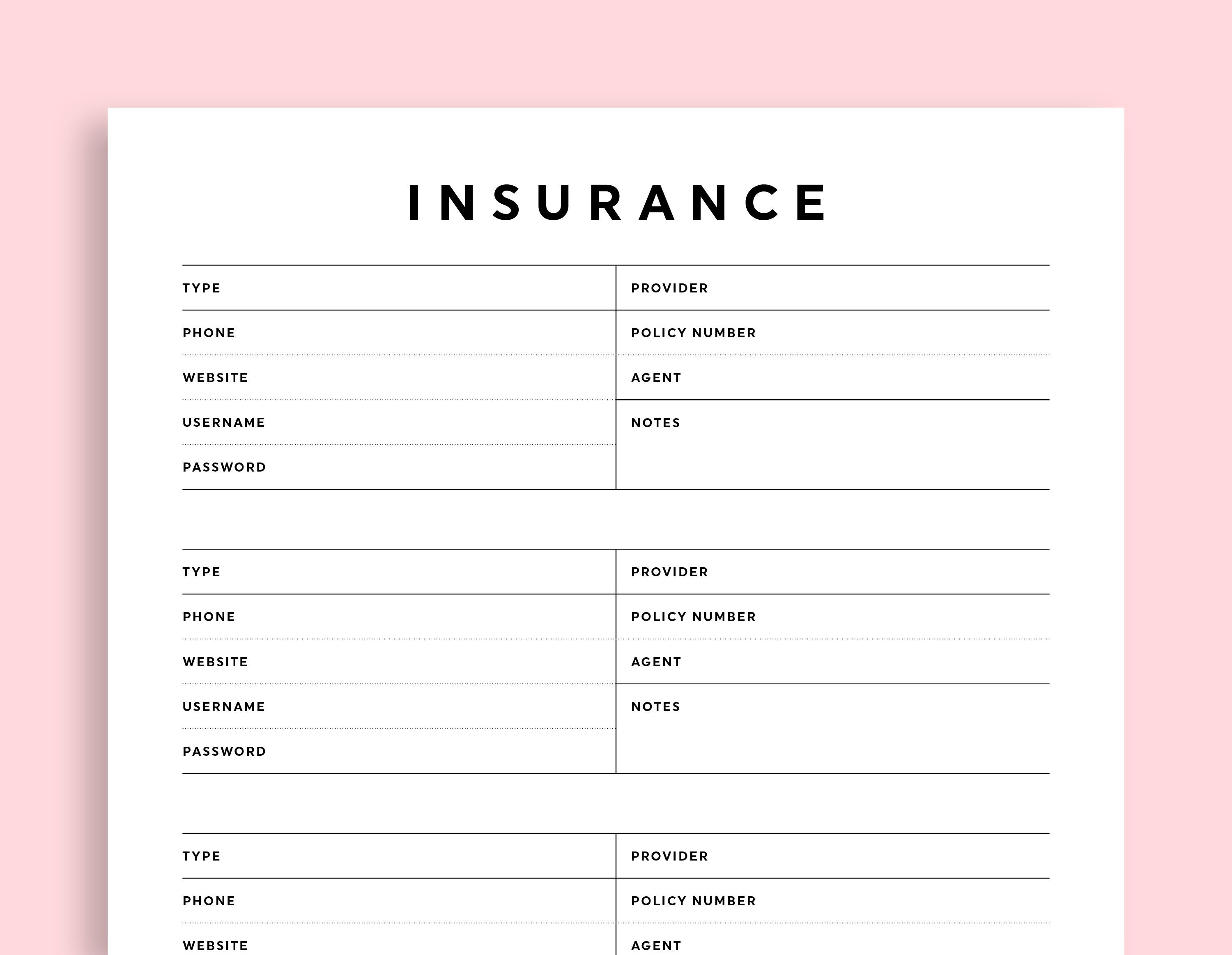 Insurance Printable, Insurance Contact List, Insurance Info Printable ...