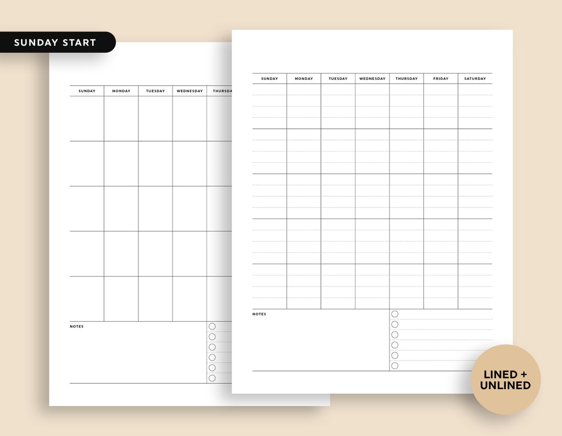 Blank Vertical Calendar + Notes Printable, Monthly Calendar, Month ...