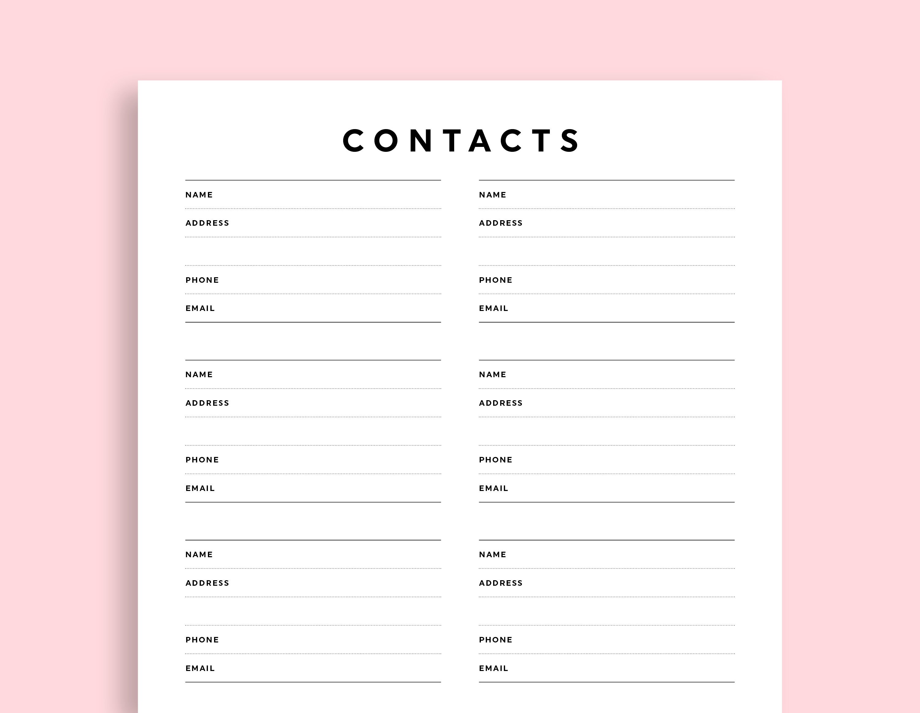 Printable Contact List, Address Book Printable, Address Log Printable ...
