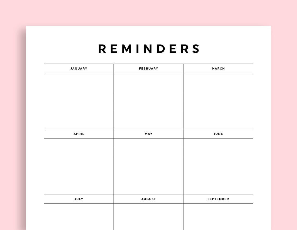 Reminders Printable, 2023 Reminders Printable, Yearly Reminders ...