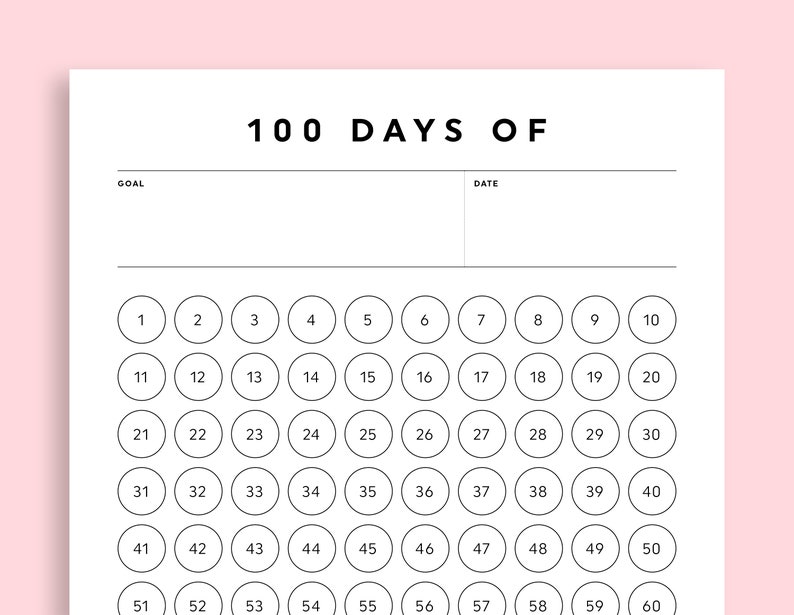 100 Day Habit Tracker Printable, 100 Day Challenge, Minimal Habit ...