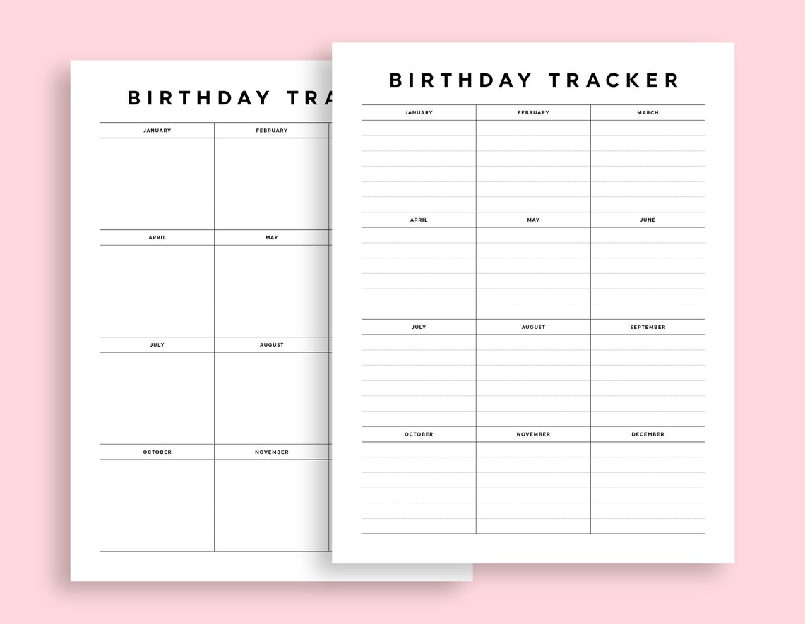 Birthday Tracker Printable, Yearly Birthday Printable, Birthday Tracker ...