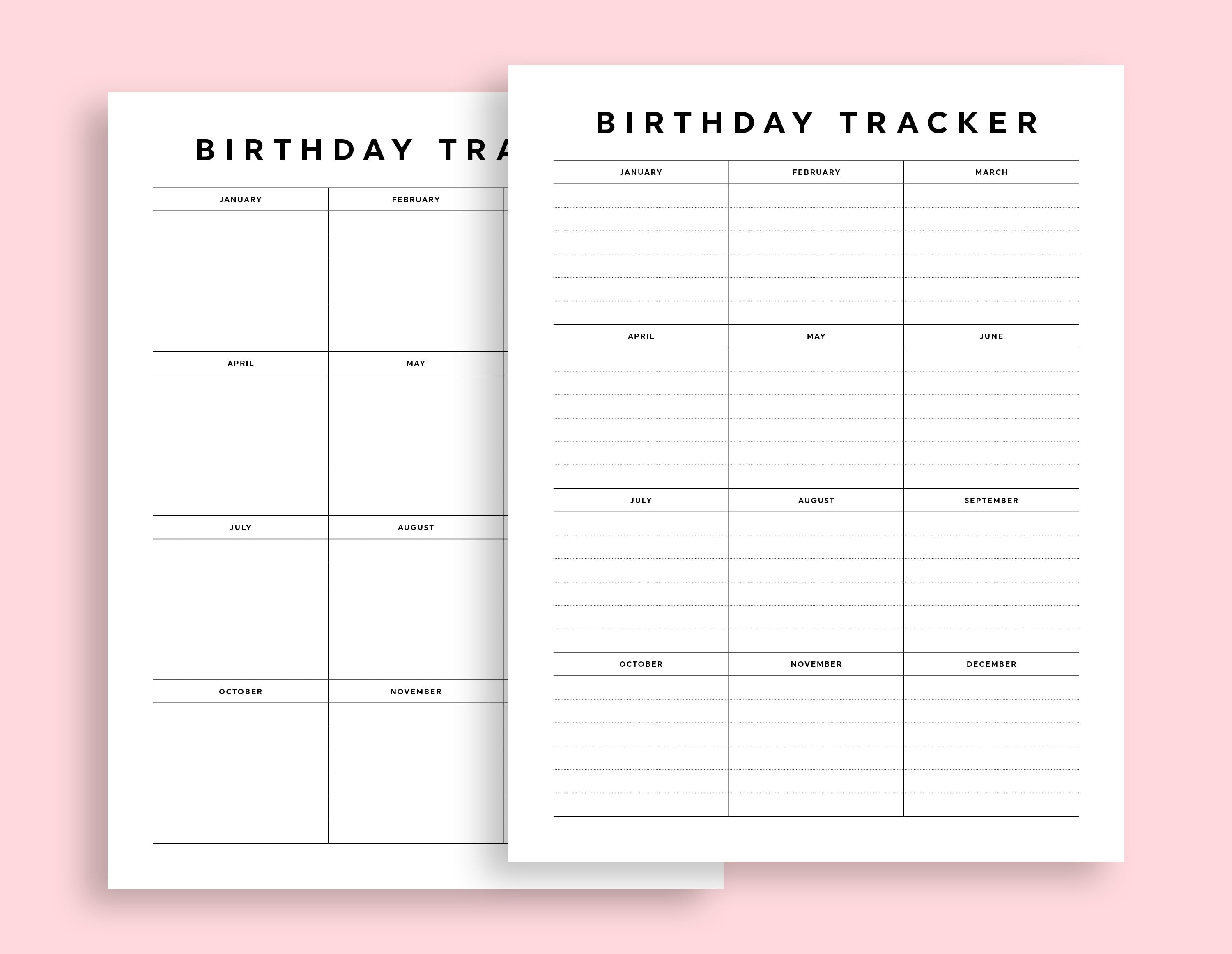 Birthday Tracker Printable, Yearly Birthday Printable, Birthday Tracker ...