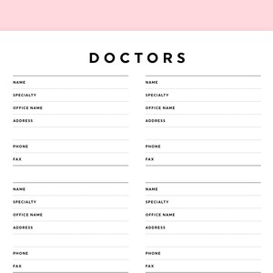 Doctor Printable Doctors Contact List Doctor Info Printable - Etsy.de