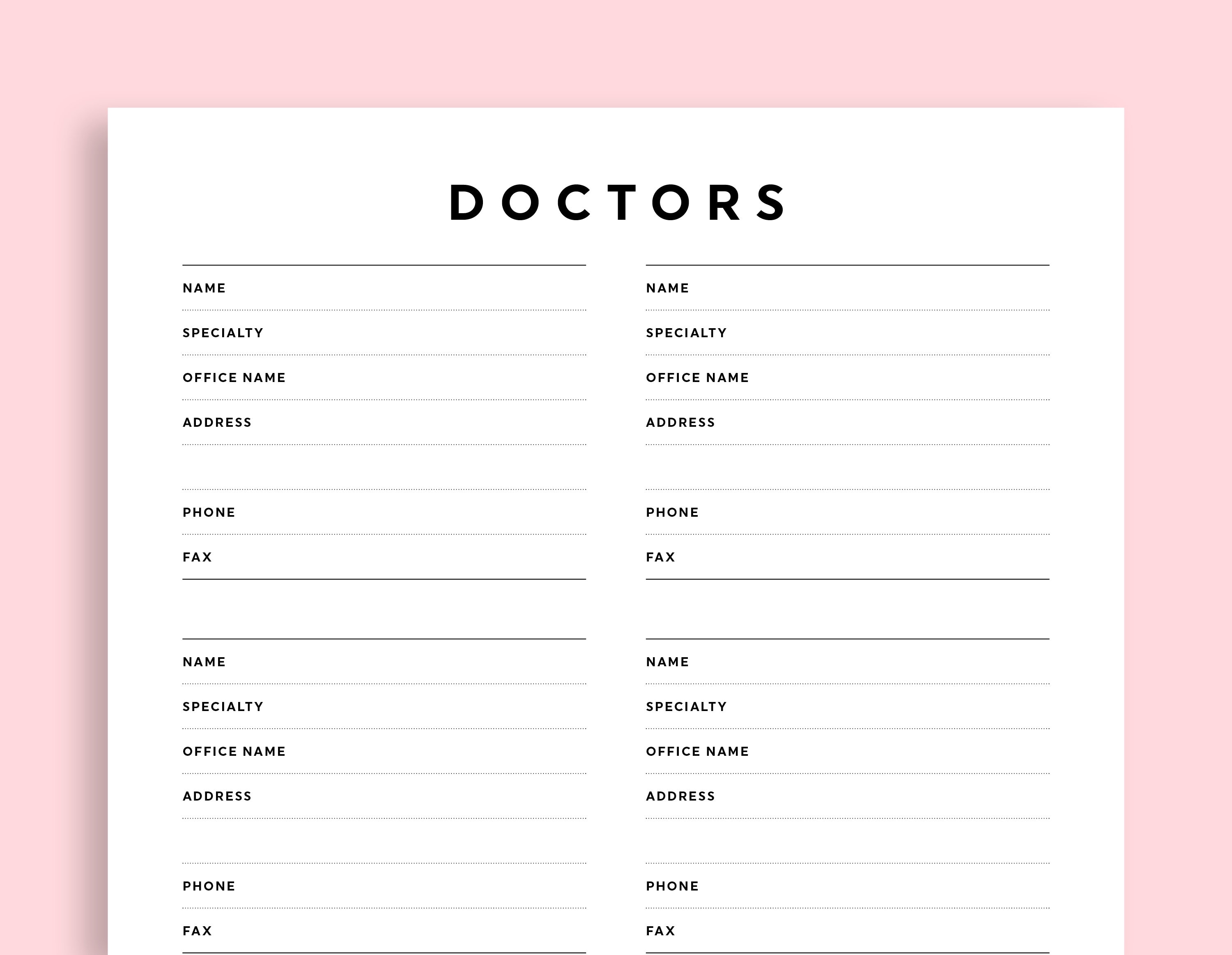 Doctor Printable, Doctors Contact List, Doctor Info Printable, Medical ...