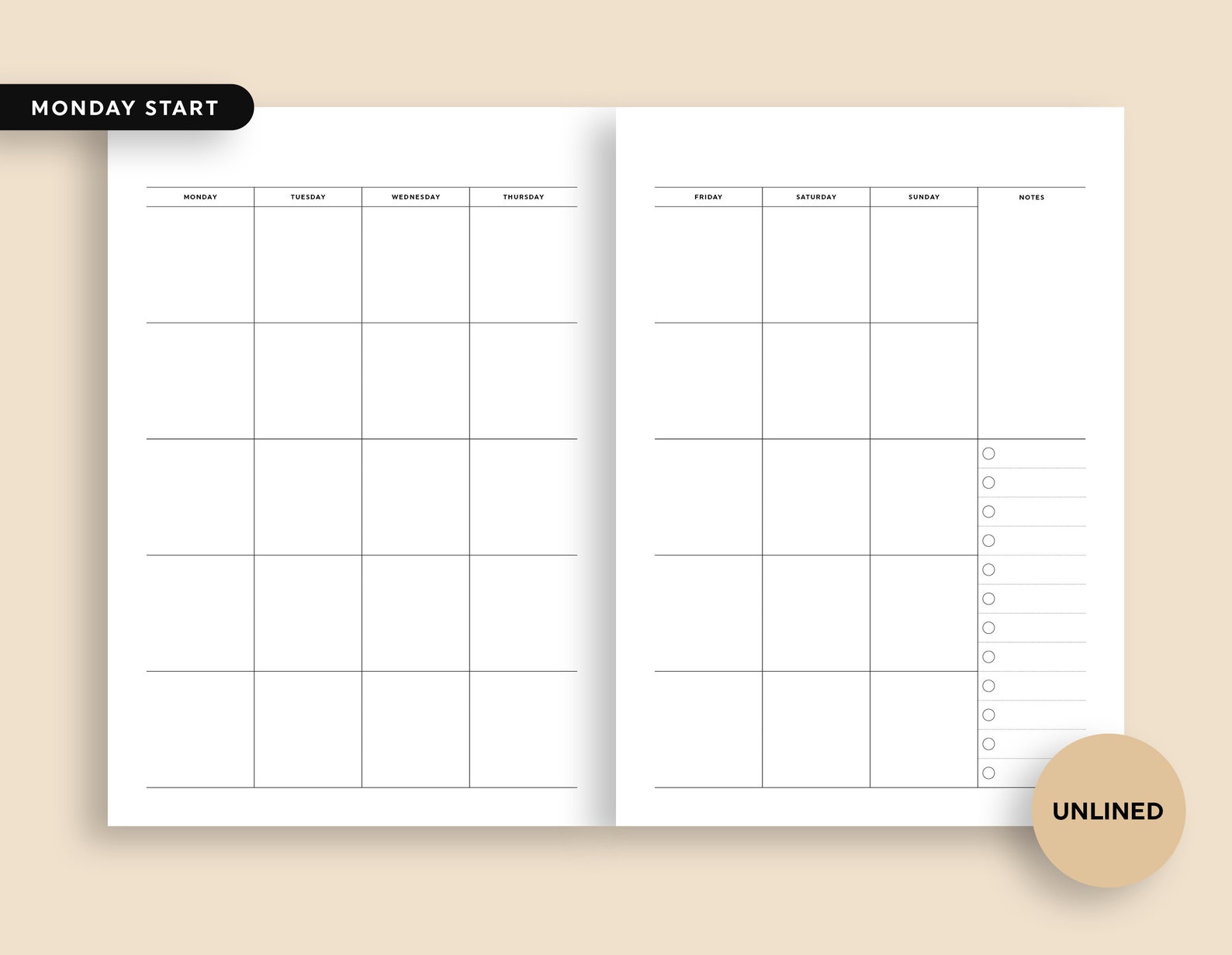 2 Page Blank Monthly Calendar Printable, Two Page Month Calendar, Lined ...